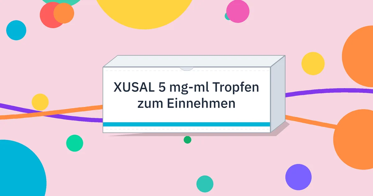 Symbolbild: Packung mit der Aufschrift XUSAL 5 mg-ml Tropfen zum Einnehmen (PZN 18848297) – Verfügbarkeit und Bezug in Apotheken in Frankfurt am Main