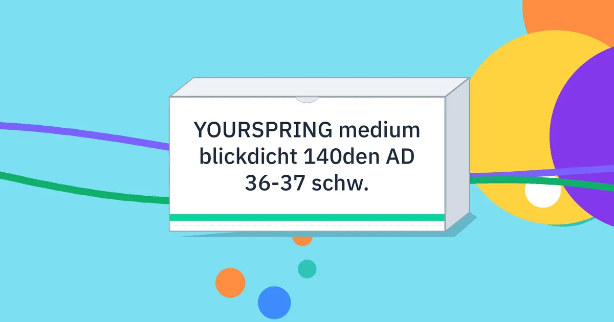 Symbolbild: Packung mit der Aufschrift YOURSPRING medium blickdicht 140den AD 36-37 schw. (PZN 18057650) – Verfügbarkeit und Bezug in Apotheken in Frankfurt am Main