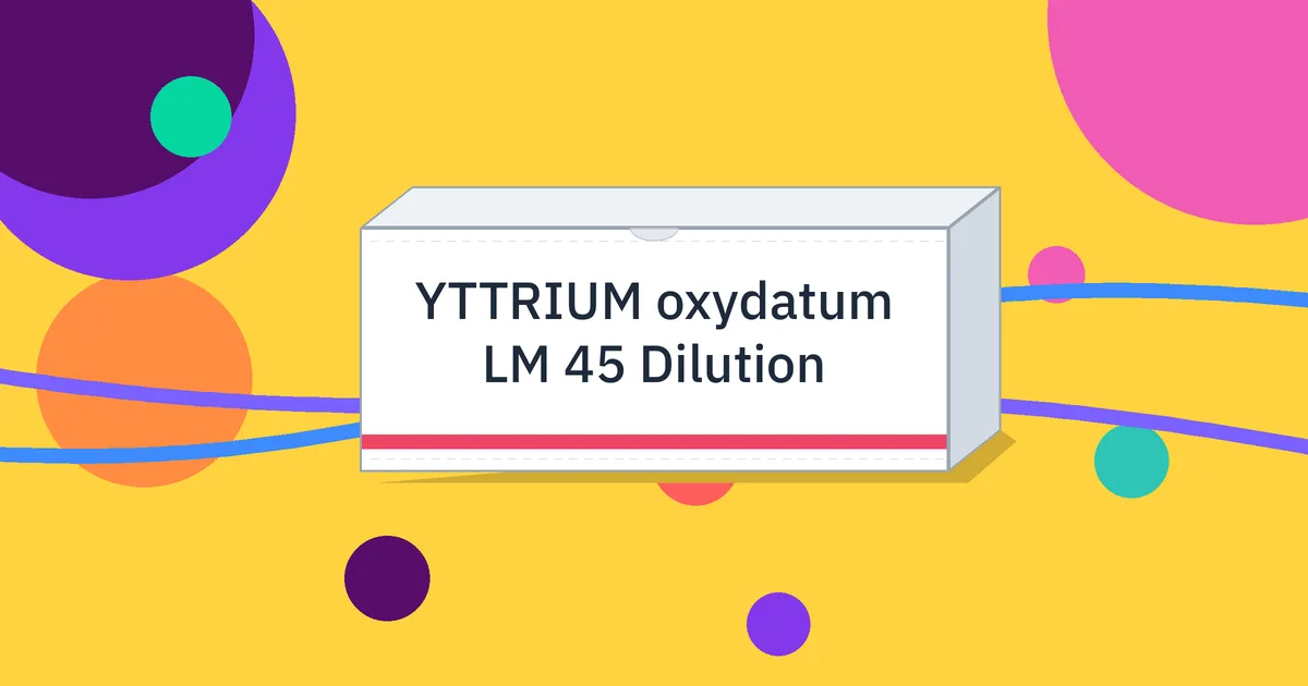 Symbolbild: Packung mit der Aufschrift YTTRIUM oxydatum LM 45 Dilution (PZN 13288296) – Verfügbarkeit und Bezug in Apotheken in Frankfurt am Main