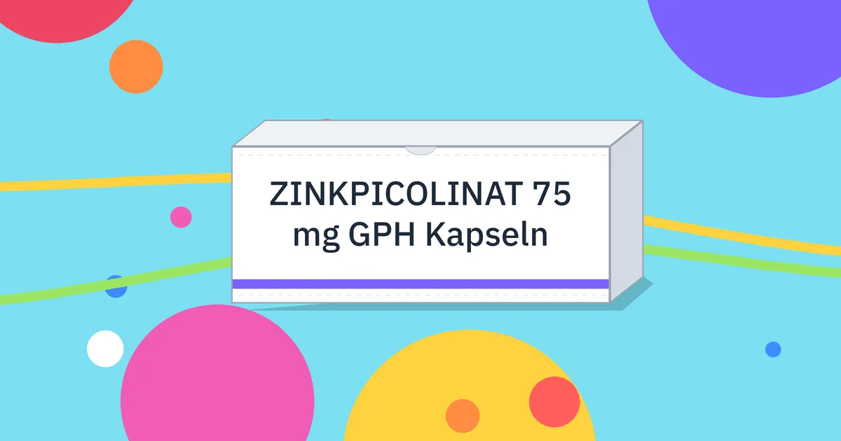 Symbolbild: Packung mit der Aufschrift ZINKPICOLINAT 75 mg GPH Kapseln (PZN 20281254) – Verfügbarkeit und Bezug in Apotheken in Frankfurt am Main
