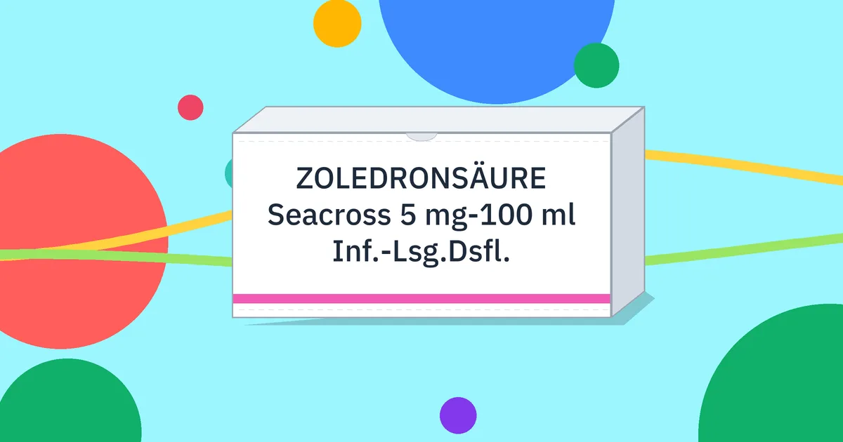 Symbolbild: Packung mit der Aufschrift ZOLEDRONSÄURE Seacross 5 mg-100 ml Inf.-Lsg.Dsfl. (PZN 16933449) – Verfügbarkeit und Bezug in Apotheken in Frankfurt am Main