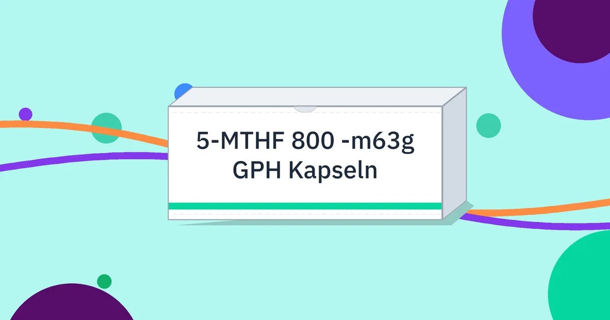 Symbolbild: Packung mit der Aufschrift 5-MTHF 800 -m63g GPH Kapseln (PZN 20051494) – Verfügbarkeit und Bezug in Apotheken in Frankfurt am Main