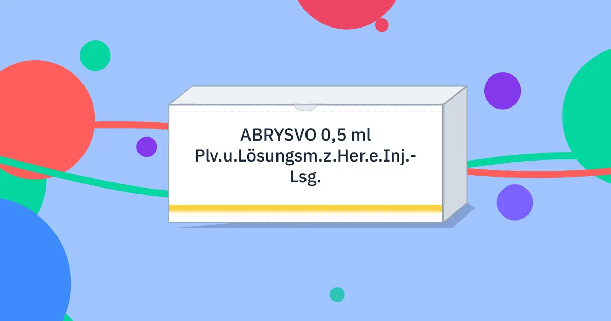 Symbolbild: Packung mit der Aufschrift ABRYSVO 0,5 ml Plv.u.Lösungsm.z.Her.e.Inj.-Lsg. (PZN 18738918) – Verfügbarkeit und Bezug in Apotheken in Frankfurt am Main