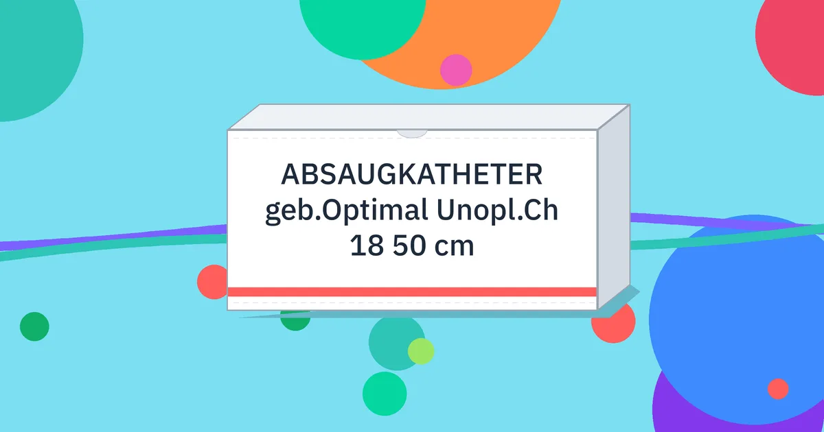 Symbolbild: Packung mit der Aufschrift ABSAUGKATHETER geb.Optimal Unopl.Ch 18 50 cm (PZN 04582654) – Verfügbarkeit und Bezug in Apotheken in Frankfurt am Main