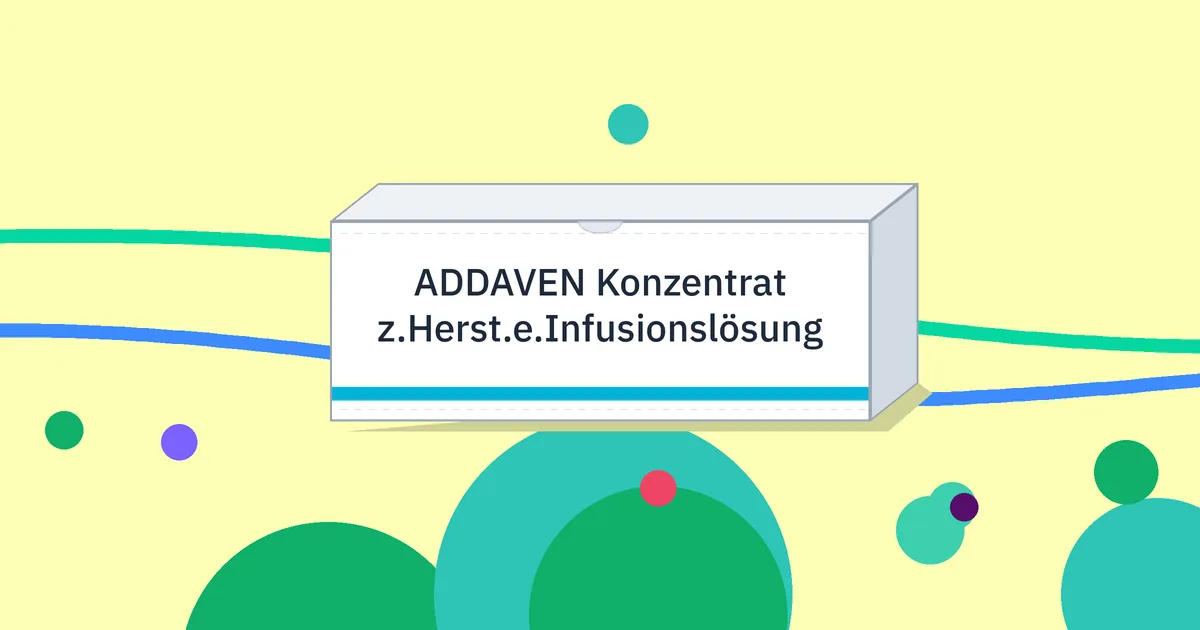 Symbolbild: Packung mit der Aufschrift ADDAVEN Konzentrat z.Herst.e.Infusionslösung (PZN 18267991) – Verfügbarkeit und Bezug in Apotheken in Frankfurt am Main