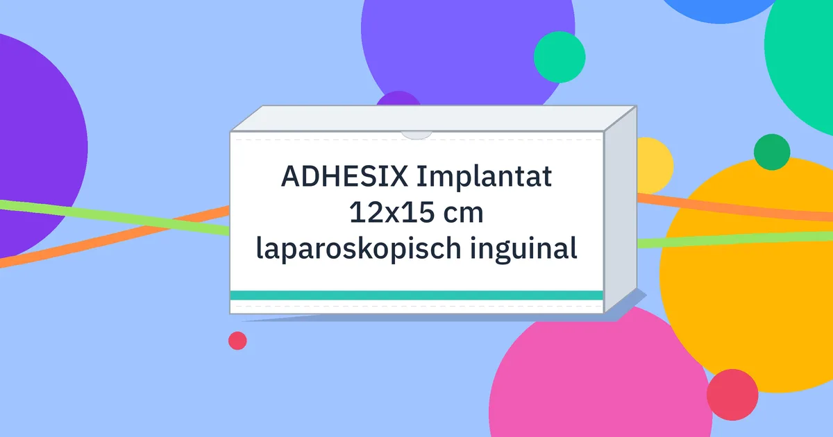 Symbolbild: Packung mit der Aufschrift ADHESIX Implantat 12x15 cm laparoskopisch inguinal (PZN 04013465) – Verfügbarkeit und Bezug in Apotheken in Frankfurt am Main