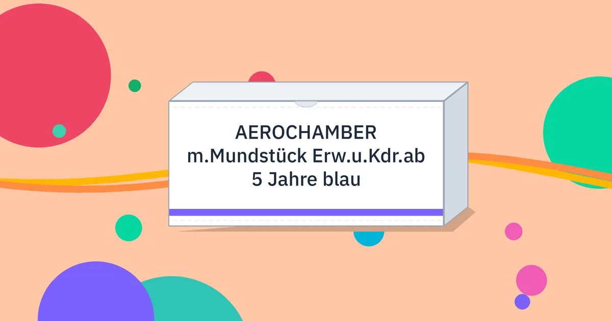 Symbolbild: Packung mit der Aufschrift AEROCHAMBER m.Mundstück Erw.u.Kdr.ab 5 Jahre blau (PZN 19627693) – Verfügbarkeit und Bezug in Apotheken in Frankfurt am Main