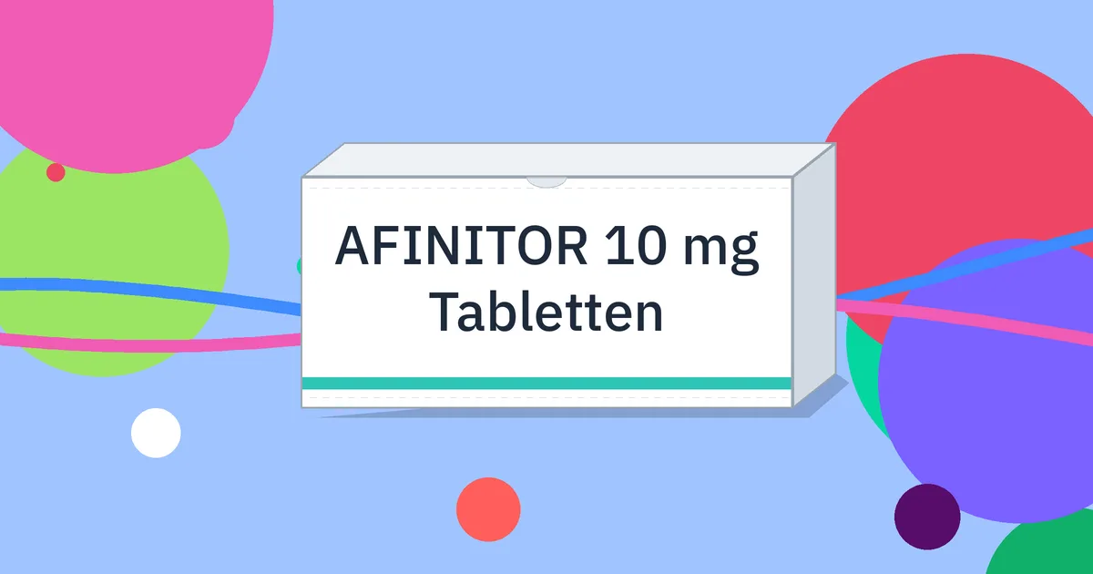 Symbolbild: Packung mit der Aufschrift AFINITOR 10 mg Tabletten (PZN 11606438) – Verfügbarkeit und Bezug in Apotheken in Frankfurt am Main
