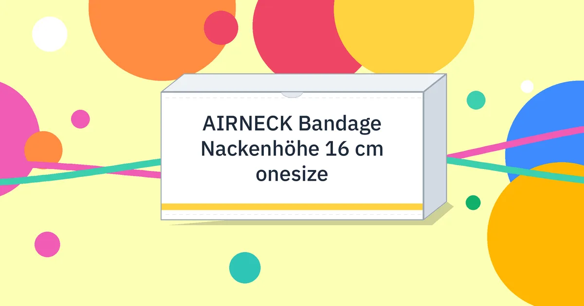 Symbolbild: Packung mit der Aufschrift AIRNECK Bandage Nackenhöhe 16 cm onesize (PZN 06118665) – Verfügbarkeit und Bezug in Apotheken in Frankfurt am Main