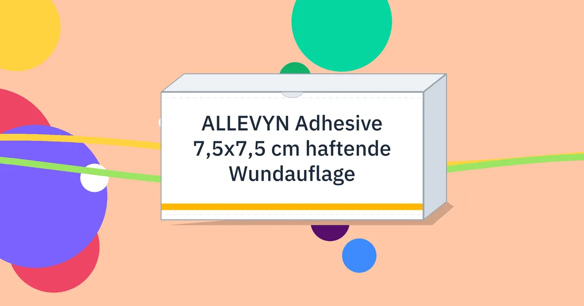 Symbolbild: Packung mit der Aufschrift ALLEVYN Adhesive 7,5x7,5 cm haftende Wundauflage (PZN 01469650) – Verfügbarkeit und Bezug in Apotheken in Frankfurt am Main
