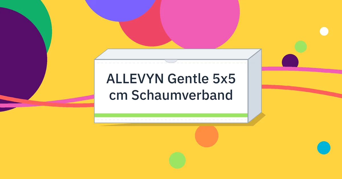Symbolbild: Packung mit der Aufschrift ALLEVYN Gentle 5x5 cm Schaumverband (PZN 17830941) – Verfügbarkeit und Bezug in Apotheken in Frankfurt am Main