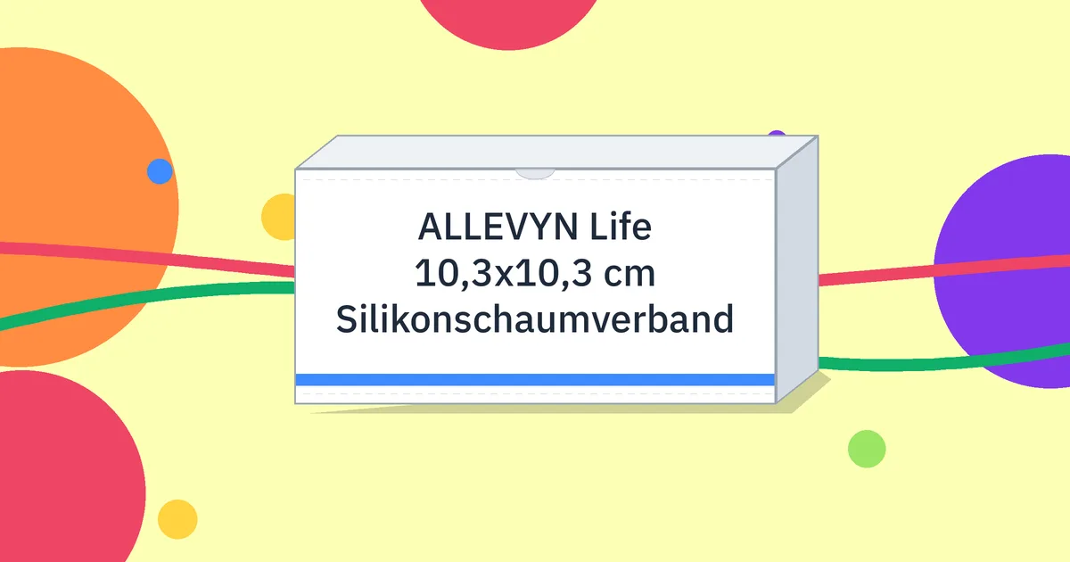 Symbolbild: Packung mit der Aufschrift ALLEVYN Life 10,3x10,3 cm Silikonschaumverband (PZN 13347596) – Verfügbarkeit und Bezug in Apotheken in Frankfurt am Main
