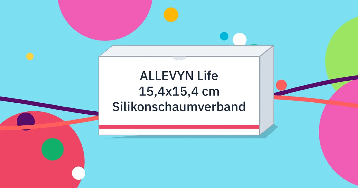 Symbolbild: Packung mit der Aufschrift ALLEVYN Life 15,4x15,4 cm Silikonschaumverband (PZN 17830987) – Verfügbarkeit und Bezug in Apotheken in Frankfurt am Main