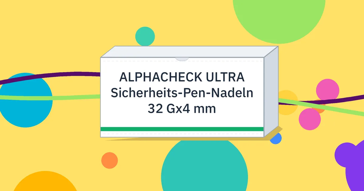 Symbolbild: Packung mit der Aufschrift ALPHACHECK ULTRA Sicherheits-Pen-Nadeln 32 Gx4 mm (PZN 13700667) – Verfügbarkeit und Bezug in Apotheken in Frankfurt am Main