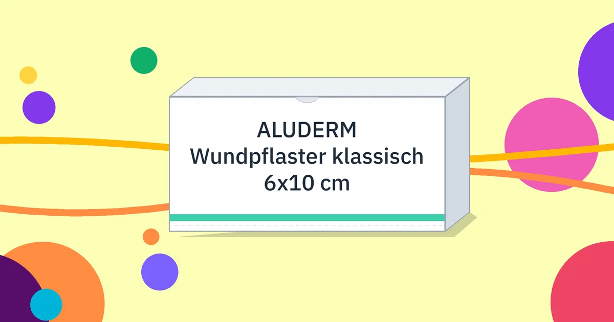 Symbolbild: Packung mit der Aufschrift ALUDERM Wundpflaster klassisch 6x10 cm (PZN 19455074) – Verfügbarkeit und Bezug in Apotheken in Frankfurt am Main