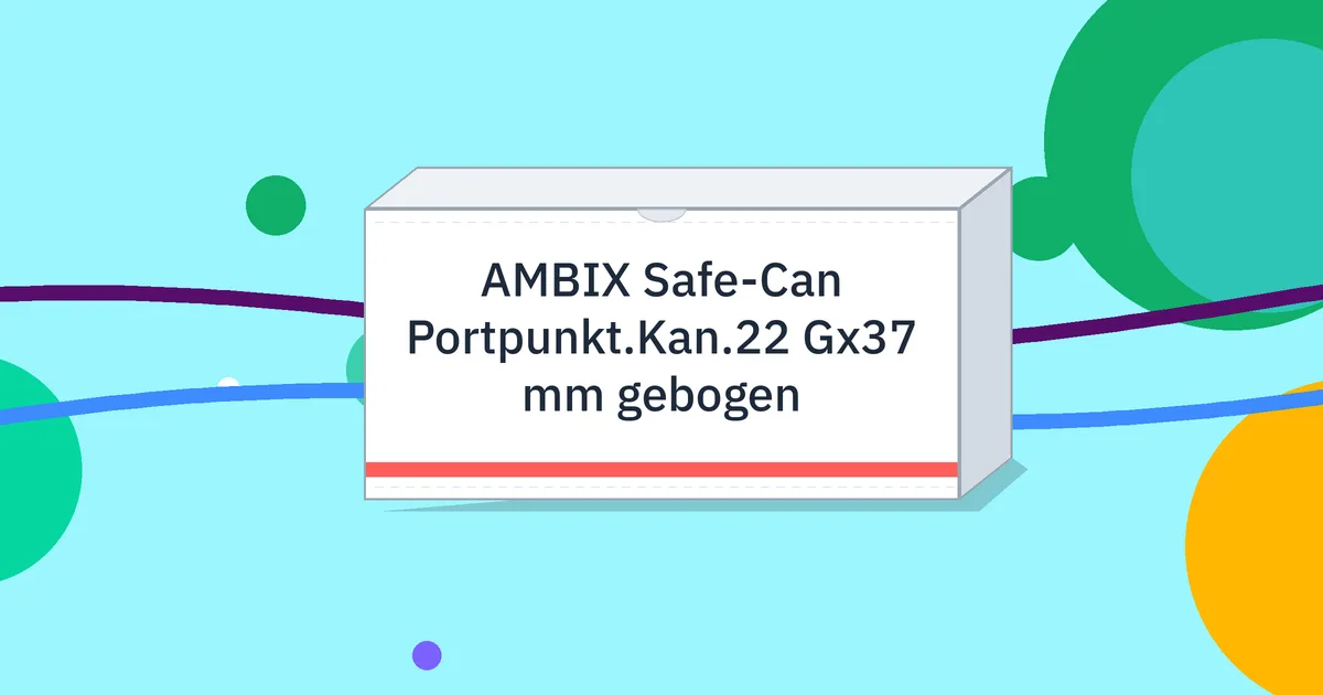 Symbolbild: Packung mit der Aufschrift AMBIX Safe-Can Portpunkt.Kan.22 Gx37 mm gebogen (PZN 02711834) – Verfügbarkeit und Bezug in Apotheken in Frankfurt am Main