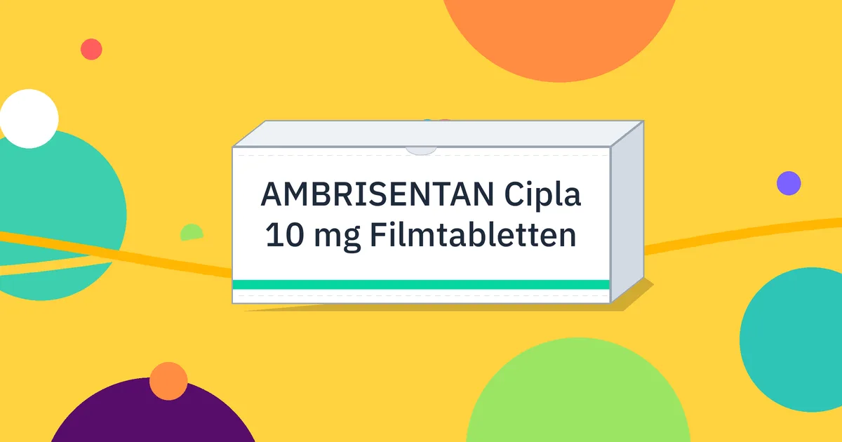 Symbolbild: Packung mit der Aufschrift AMBRISENTAN Cipla 10 mg Filmtabletten (PZN 16833825) – Verfügbarkeit und Bezug in Apotheken in Frankfurt am Main