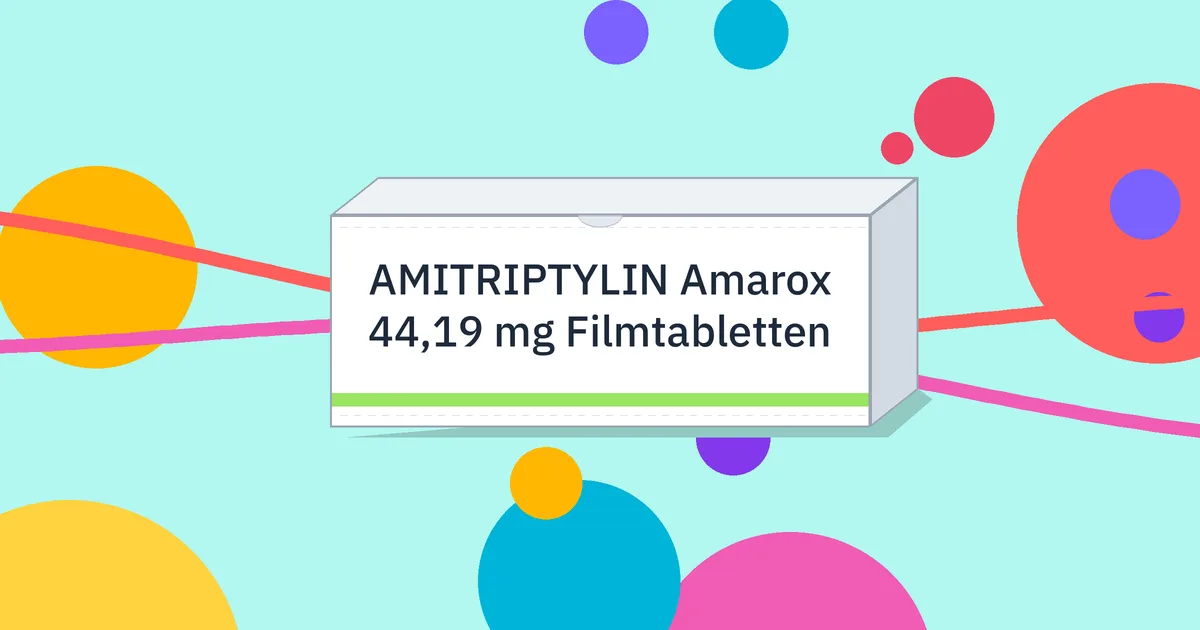 Symbolbild: Packung mit der Aufschrift AMITRIPTYLIN Amarox 44,19 mg Filmtabletten (PZN 19276495) – Verfügbarkeit und Bezug in Apotheken in Frankfurt am Main
