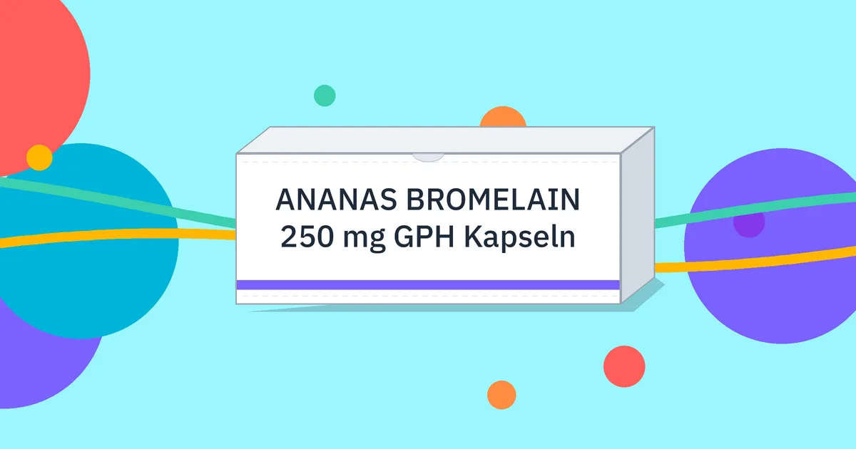 Symbolbild: Packung mit der Aufschrift ANANAS BROMELAIN 250 mg GPH Kapseln (PZN 02564899) – Verfügbarkeit und Bezug in Apotheken in Frankfurt am Main
