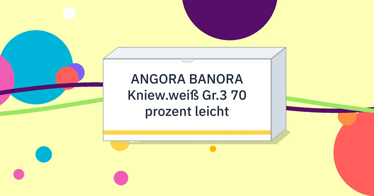 Symbolbild: Packung mit der Aufschrift ANGORA BANORA Kniew.weiß Gr.3 70 prozent leicht (PZN 02769041) – Verfügbarkeit und Bezug in Apotheken in Frankfurt am Main