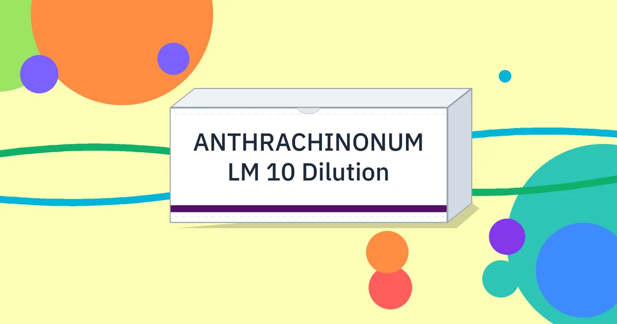 Symbolbild: Packung mit der Aufschrift ANTHRACHINONUM LM 10 Dilution (PZN 13370738) – Verfügbarkeit und Bezug in Apotheken in Frankfurt am Main