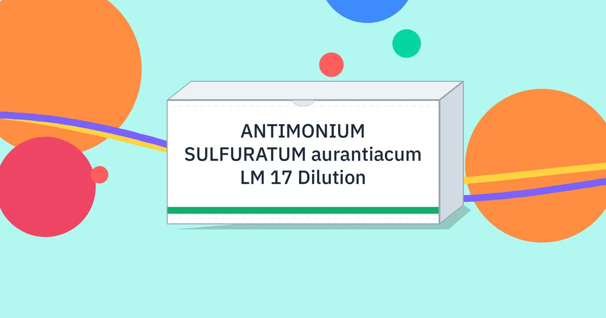 Symbolbild: Packung mit der Aufschrift ANTIMONIUM SULFURATUM aurantiacum LM 17 Dilution (PZN 13375500) – Verfügbarkeit und Bezug in Apotheken in Frankfurt am Main