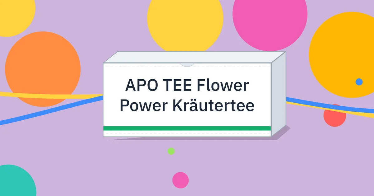 Symbolbild: Packung mit der Aufschrift APO TEE Flower Power Kräutertee (PZN 16505854) – Verfügbarkeit und Bezug in Apotheken in Frankfurt am Main
