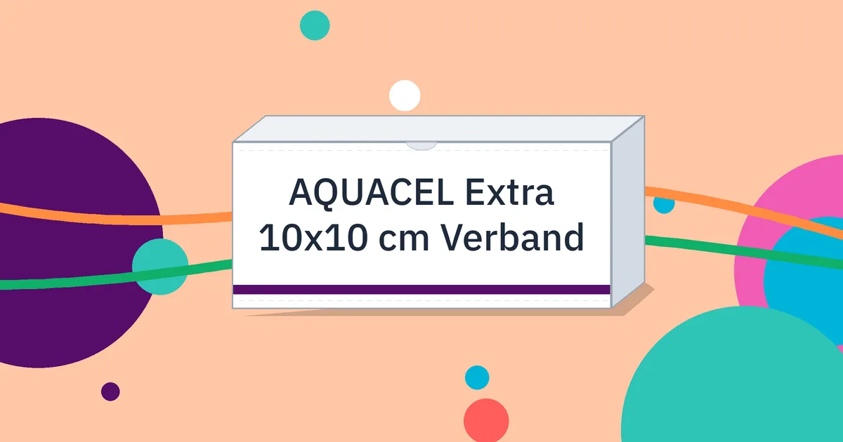 Symbolbild: Packung mit der Aufschrift AQUACEL Extra 10x10 cm Verband (PZN 19293973) – Verfügbarkeit und Bezug in Apotheken in Frankfurt am Main