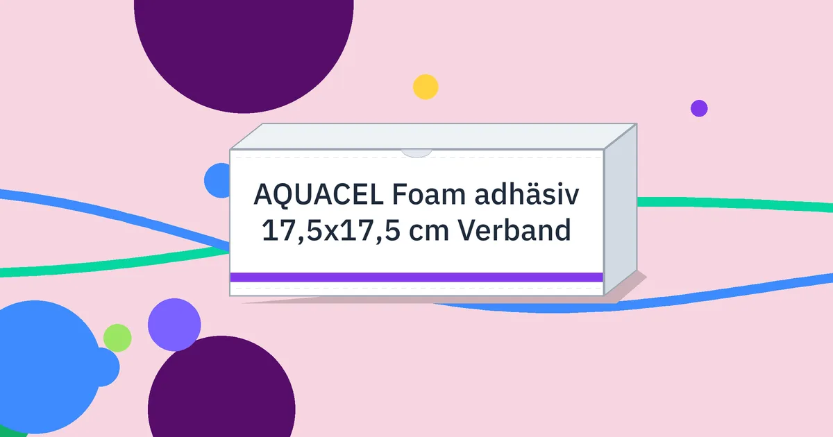 Symbolbild: Packung mit der Aufschrift AQUACEL Foam adhäsiv 17,5x17,5 cm Verband (PZN 09060392) – Verfügbarkeit und Bezug in Apotheken in Frankfurt am Main
