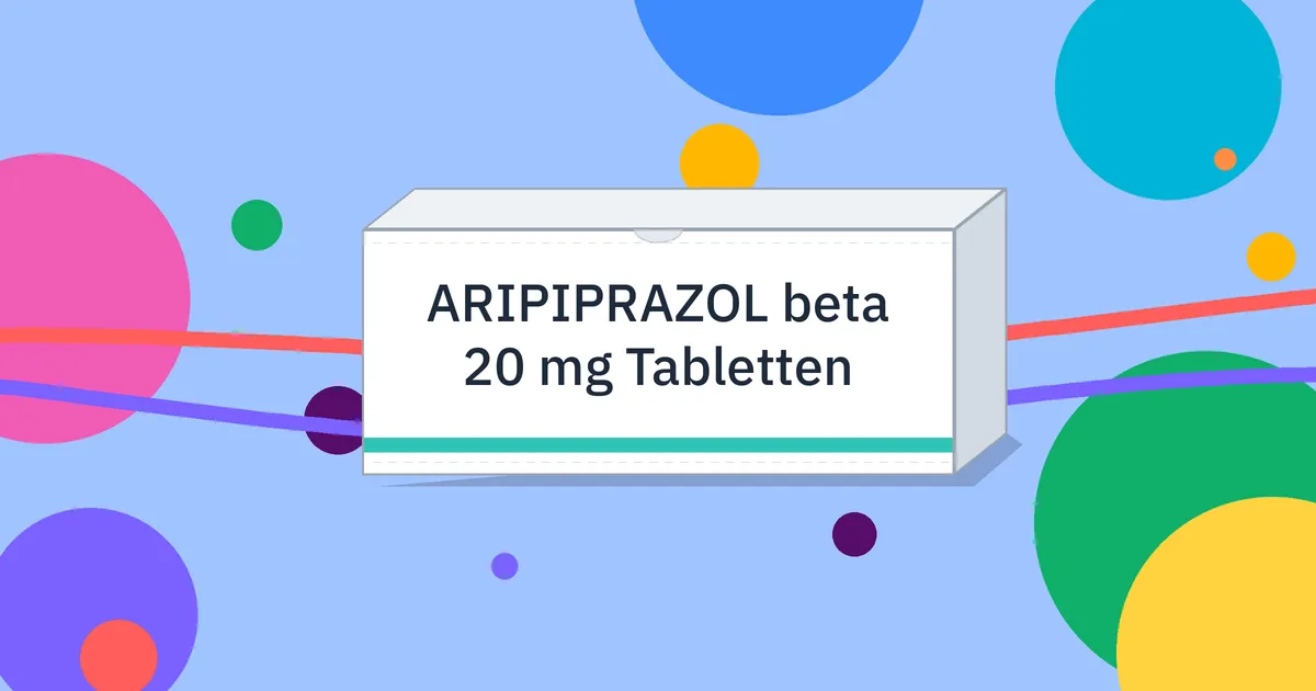 Symbolbild: Packung mit der Aufschrift ARIPIPRAZOL beta 20 mg Tabletten (PZN 07504502) – Verfügbarkeit und Bezug in Apotheken in Frankfurt am Main