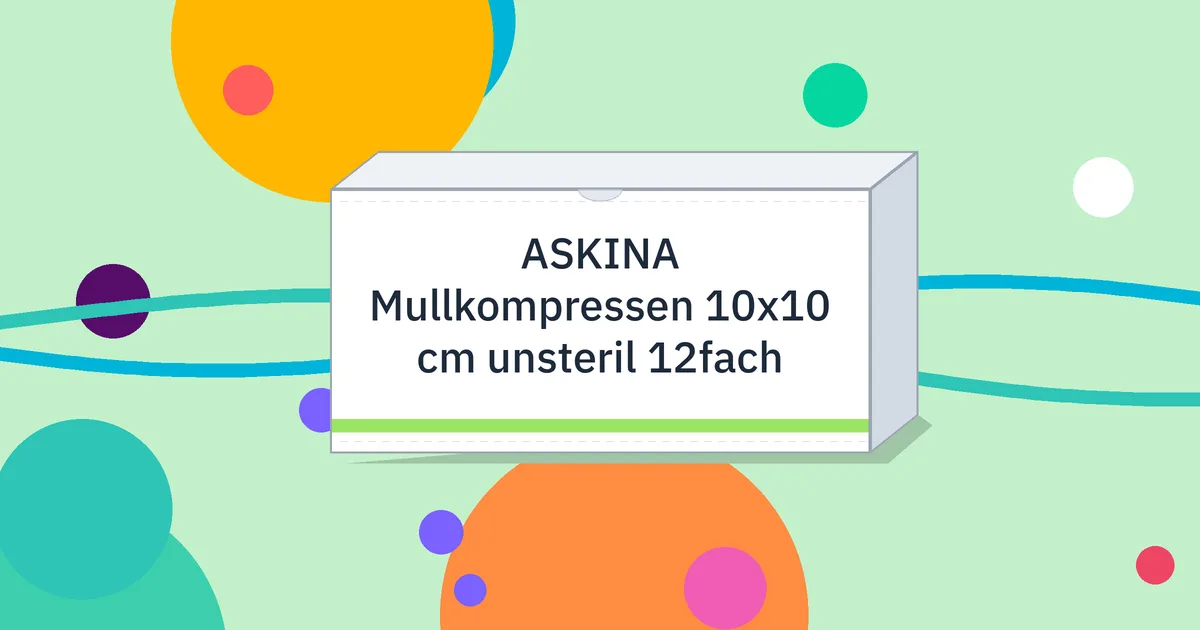 Symbolbild: Packung mit der Aufschrift ASKINA Mullkompressen 10x10 cm unsteril 12fach (PZN 11310749) – Verfügbarkeit und Bezug in Apotheken in Frankfurt am Main