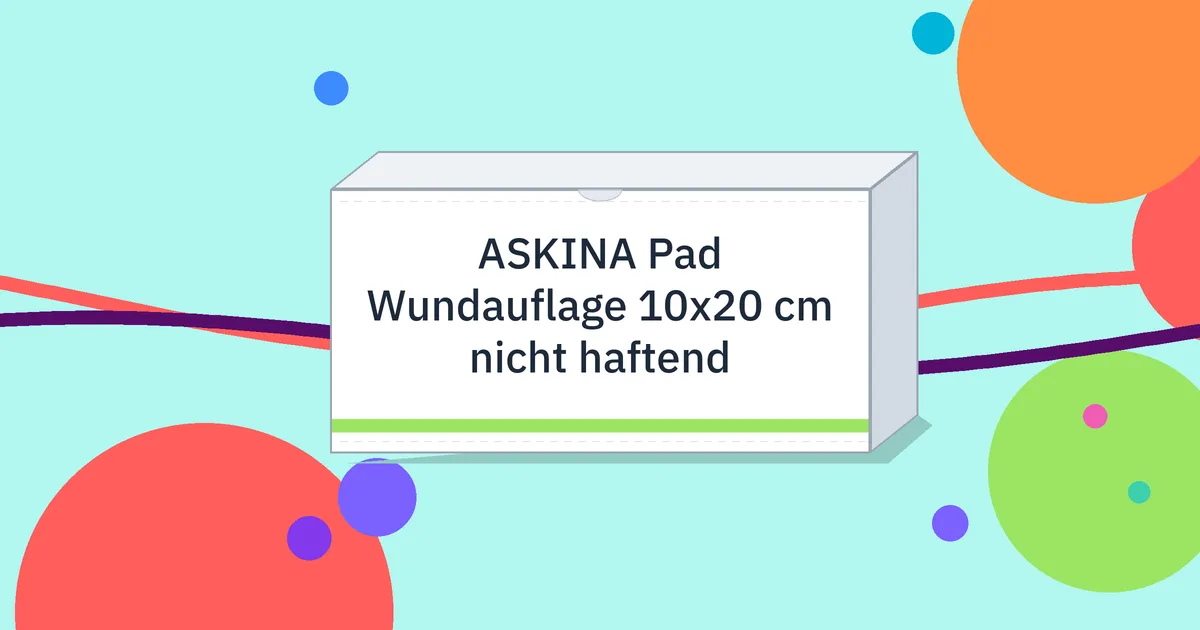 Symbolbild: Packung mit der Aufschrift ASKINA Pad Wundauflage 10x20 cm nicht haftend (PZN 06646068) – Verfügbarkeit und Bezug in Apotheken in Frankfurt am Main