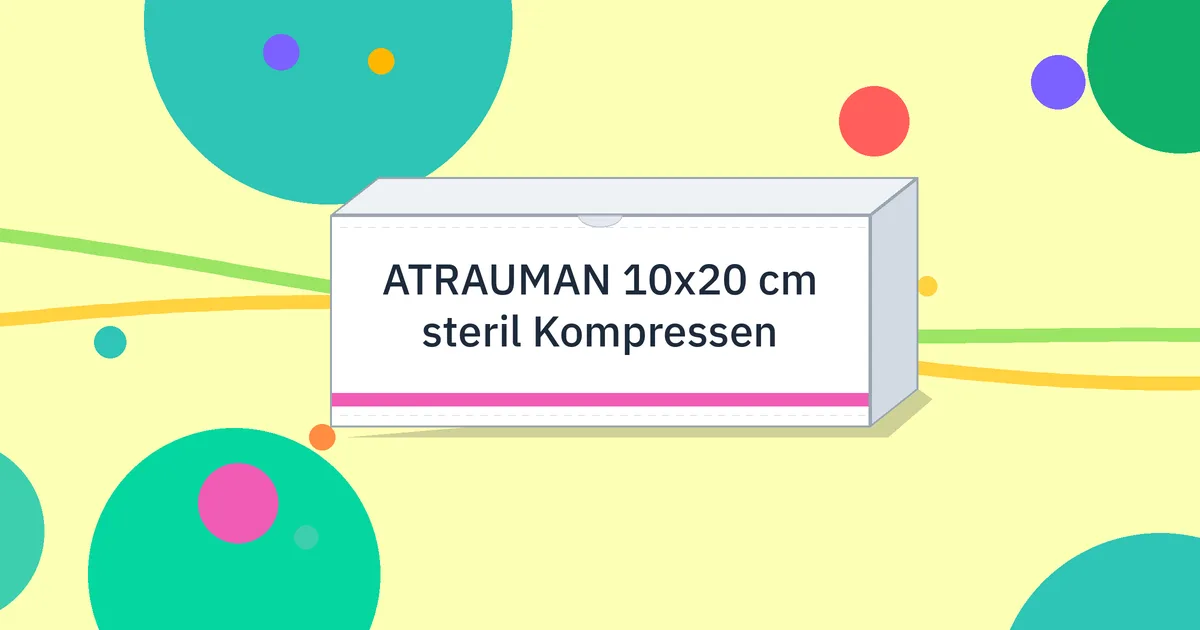 Symbolbild: Packung mit der Aufschrift ATRAUMAN 10x20 cm steril Kompressen (PZN 18715165) – Verfügbarkeit und Bezug in Apotheken in Frankfurt am Main