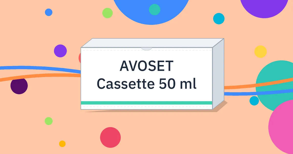 Symbolbild: Packung mit der Aufschrift AVOSET Cassette 50 ml (PZN 19990465) – Verfügbarkeit und Bezug in Apotheken in Frankfurt am Main