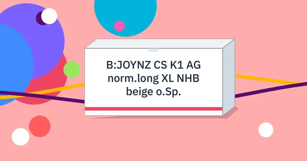 Symbolbild: Packung mit der Aufschrift B:JOYNZ CS K1 AG norm.long XL NHB beige o.Sp. (PZN 20531314) – Verfügbarkeit und Bezug in Apotheken in Frankfurt am Main