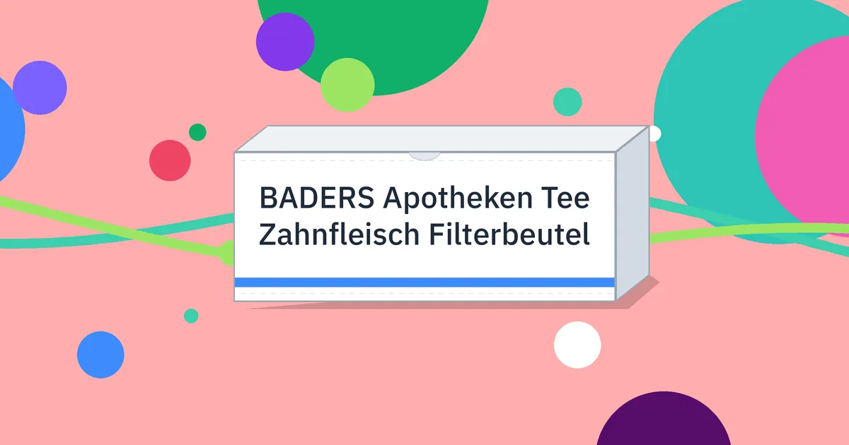 Symbolbild: Packung mit der Aufschrift BADERS Apotheken Tee Zahnfleisch Filterbeutel (PZN 02647757) – Verfügbarkeit und Bezug in Apotheken in Frankfurt am Main