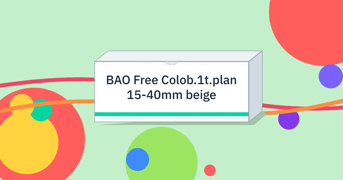 Symbolbild: Packung mit der Aufschrift BAO Free Colob.1t.plan 15-40mm beige (PZN 15406009) – Verfügbarkeit und Bezug in Apotheken in Frankfurt am Main