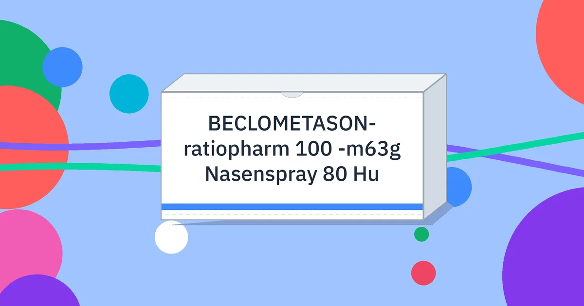 Symbolbild: Packung mit der Aufschrift BECLOMETASON-ratiopharm 100 -m63g Nasenspray 80 Hu (PZN 03627857) – Verfügbarkeit und Bezug in Apotheken in Frankfurt am Main