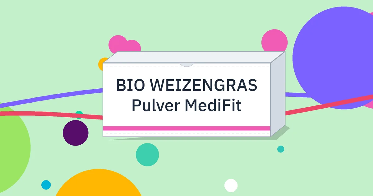Symbolbild: Packung mit der Aufschrift BIO WEIZENGRAS Pulver MediFit (PZN 13417121) – Verfügbarkeit und Bezug in Apotheken in Frankfurt am Main