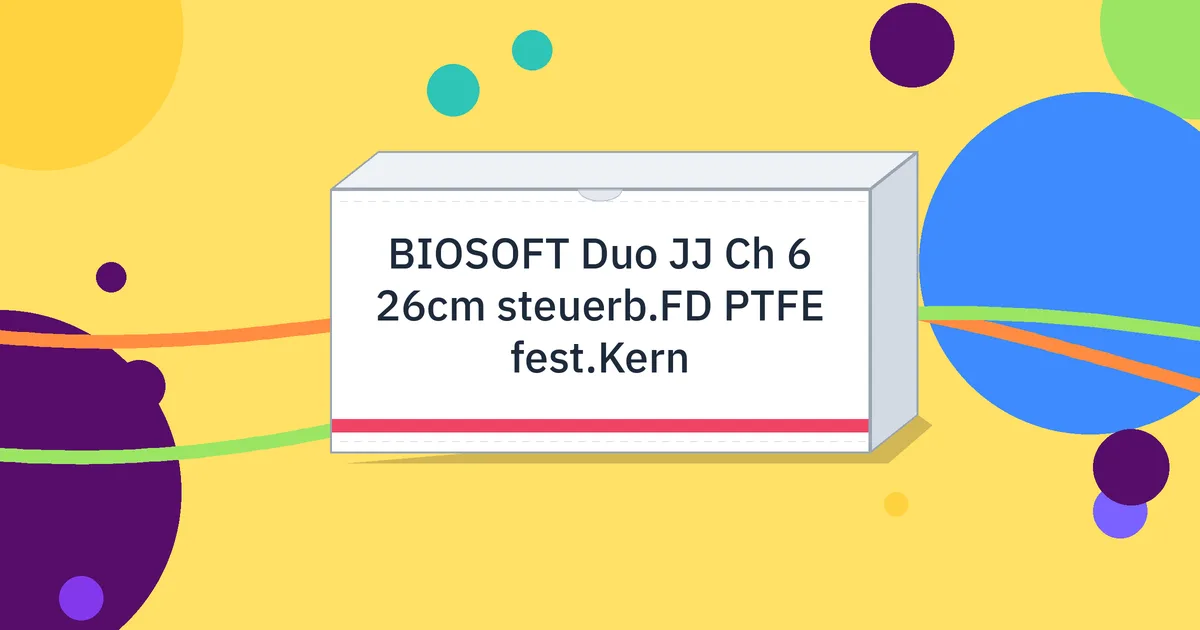 Symbolbild: Packung mit der Aufschrift BIOSOFT Duo JJ Ch 6 26cm steuerb.FD PTFE fest.Kern (PZN 17509653) – Verfügbarkeit und Bezug in Apotheken in Frankfurt am Main