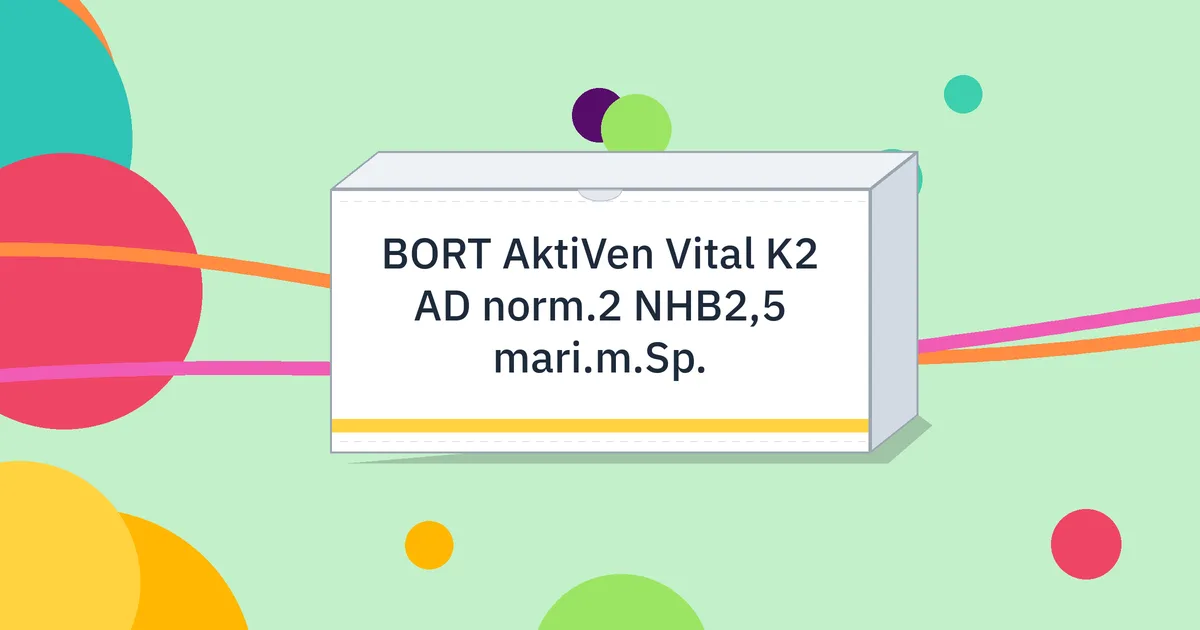 Symbolbild: Packung mit der Aufschrift BORT AktiVen Vital K2 AD norm.2 NHB2,5 mari.m.Sp. (PZN 17499400) – Verfügbarkeit und Bezug in Apotheken in Frankfurt am Main