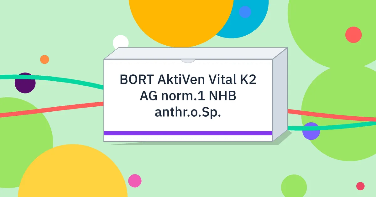 Symbolbild: Packung mit der Aufschrift BORT AktiVen Vital K2 AG norm.1 NHB anthr.o.Sp. (PZN 13734117) – Verfügbarkeit und Bezug in Apotheken in Frankfurt am Main