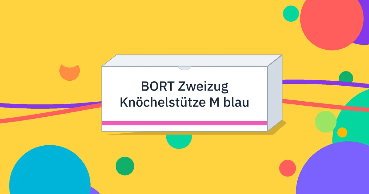 Symbolbild: Packung mit der Aufschrift BORT Zweizug Knöchelstütze M blau (PZN 06084452) – Verfügbarkeit und Bezug in Apotheken in Frankfurt am Main