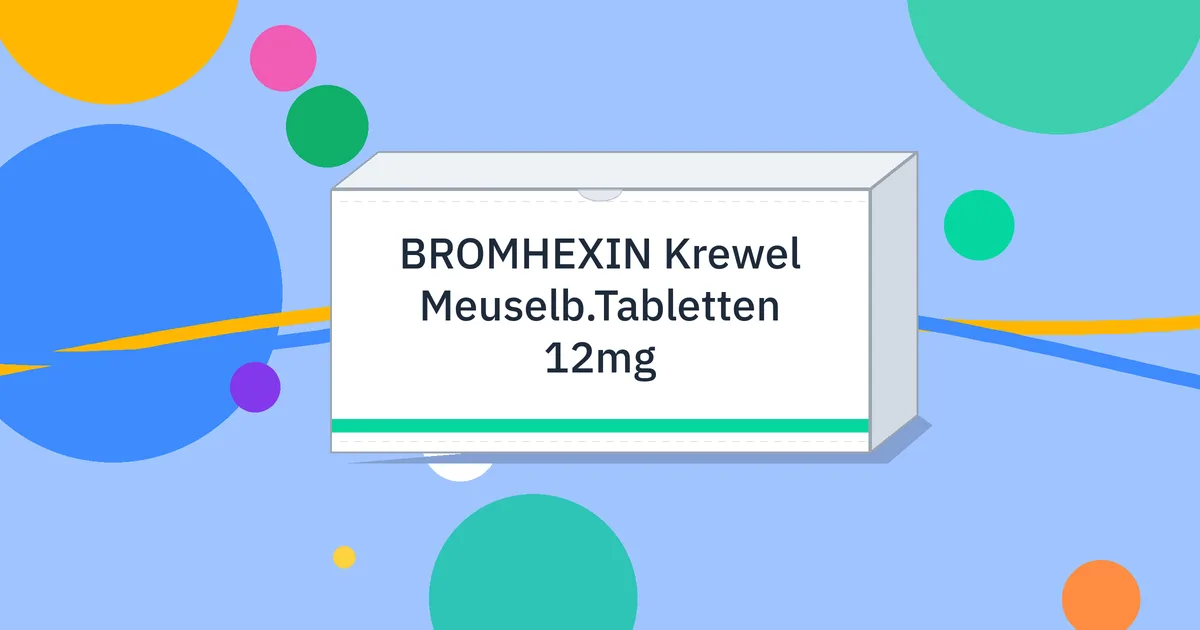 Symbolbild: Packung mit der Aufschrift BROMHEXIN Krewel Meuselb.Tabletten 12mg (PZN 02859442) – Verfügbarkeit und Bezug in Apotheken in Frankfurt am Main