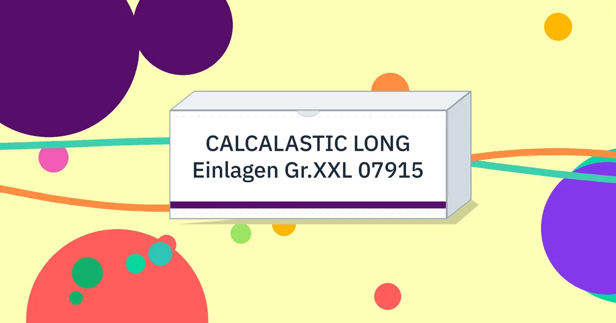 Symbolbild: Packung mit der Aufschrift CALCALASTIC LONG Einlagen Gr.XXL 07915 (PZN 07213785) – Verfügbarkeit und Bezug in Apotheken in Frankfurt am Main