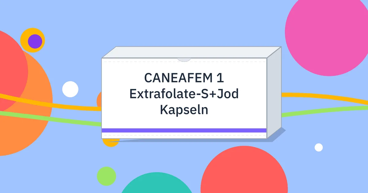 Symbolbild: Packung mit der Aufschrift CANEAFEM 1 Extrafolate-S+Jod Kapseln (PZN 16228254) – Verfügbarkeit und Bezug in Apotheken in Frankfurt am Main