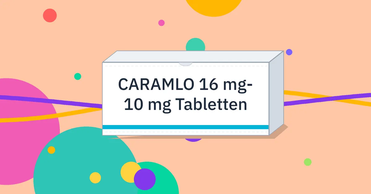 Symbolbild: Packung mit der Aufschrift CARAMLO 16 mg-10 mg Tabletten (PZN 19371963) – Verfügbarkeit und Bezug in Apotheken in Frankfurt am Main