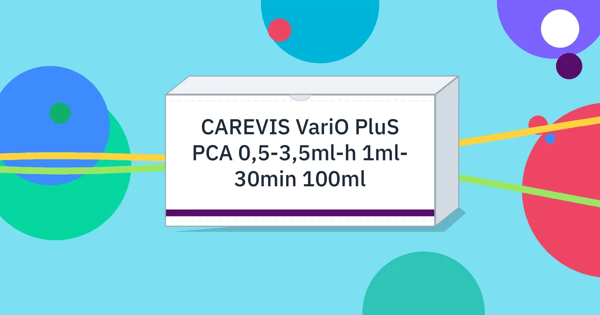 Symbolbild: Packung mit der Aufschrift CAREVIS VariO PluS PCA 0,5-3,5ml-h 1ml-30min 100ml (PZN 19430849) – Verfügbarkeit und Bezug in Apotheken in Frankfurt am Main