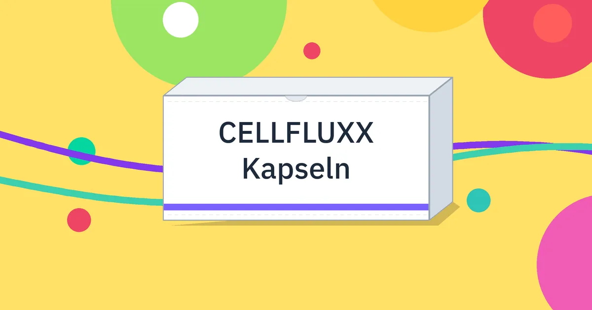 Symbolbild: Packung mit der Aufschrift CELLFLUXX Kapseln (PZN 01166613) – Verfügbarkeit und Bezug in Apotheken in Frankfurt am Main
