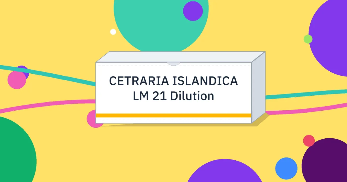 Symbolbild: Packung mit der Aufschrift CETRARIA ISLANDICA LM 21 Dilution (PZN 12812192) – Verfügbarkeit und Bezug in Apotheken in Frankfurt am Main